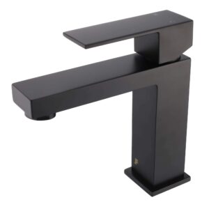 Fine Fixtures Modern Square Single Hole Bathroom Sink Faucet - Single Handle Bathroom Faucet with Pop-up Drain and Strainer Basket - Matte Black