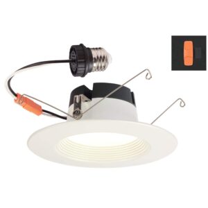 westinghouse 5141100 11 watt (80 watt equivalent) 5-6 inch recessed led downlight with color temperature selection, dimmable, energy star, medium base, white trim