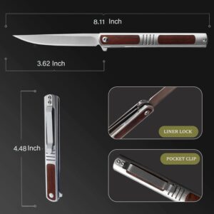 QZL Pocket Knife for Men, Folding Knife with Clip, with D2 Steel Blade, Safety Liner Lock, Sharp Knife for Outdoor Tactical Survival Camping Hunting Fishing, Cool Knifes for Dad