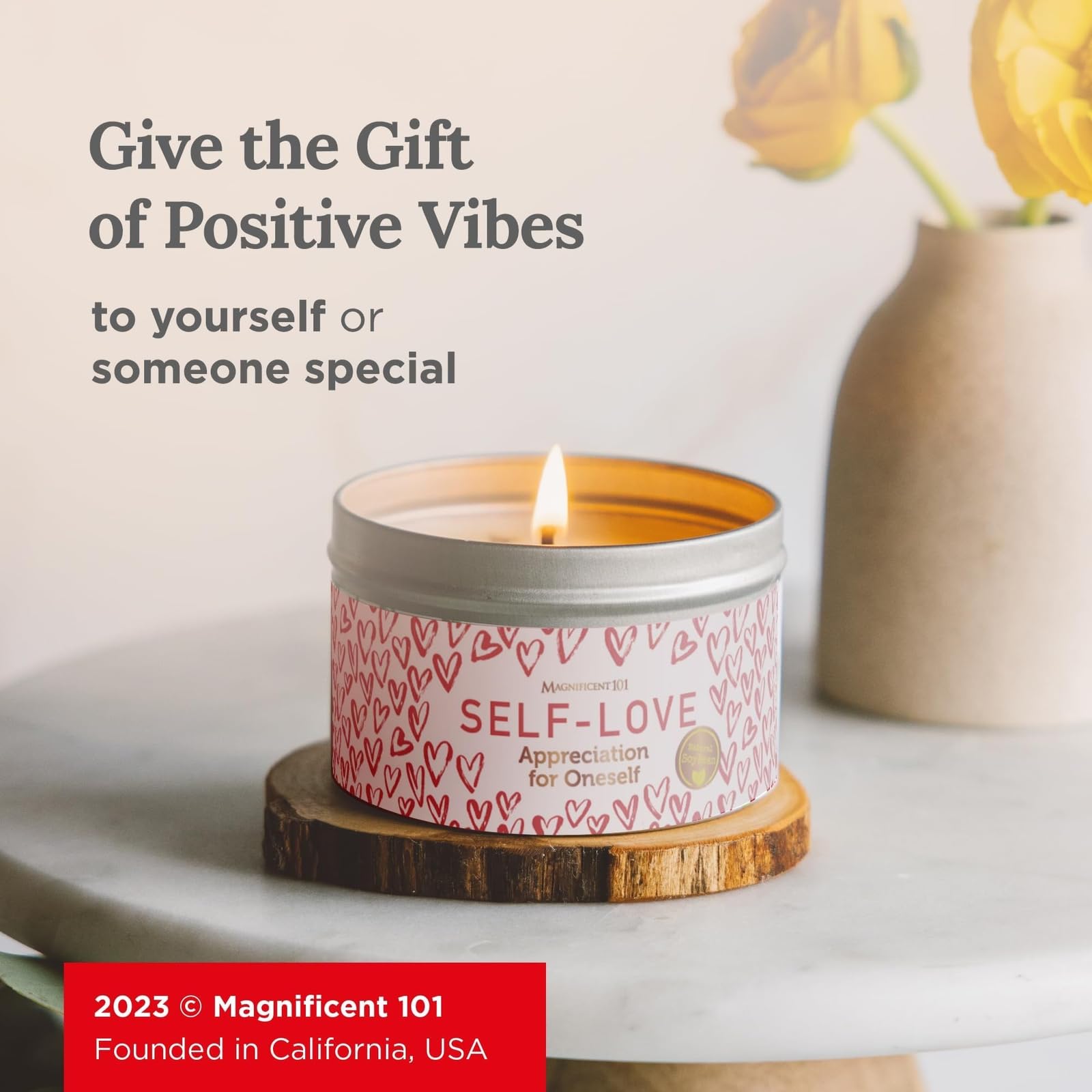 Magnificent 101 Long Lasting Self-Love Aromatherapy Candle – 6 Oz - 30 Hour Burn | Made of Sage Rose Lavender Scented Soy Wax Candle for Appreciation for Oneself, Purification & Manifestation