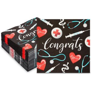 sparkle and bash nurse graduation napkins, congrats party decorations (6.5 in, 100 pack)