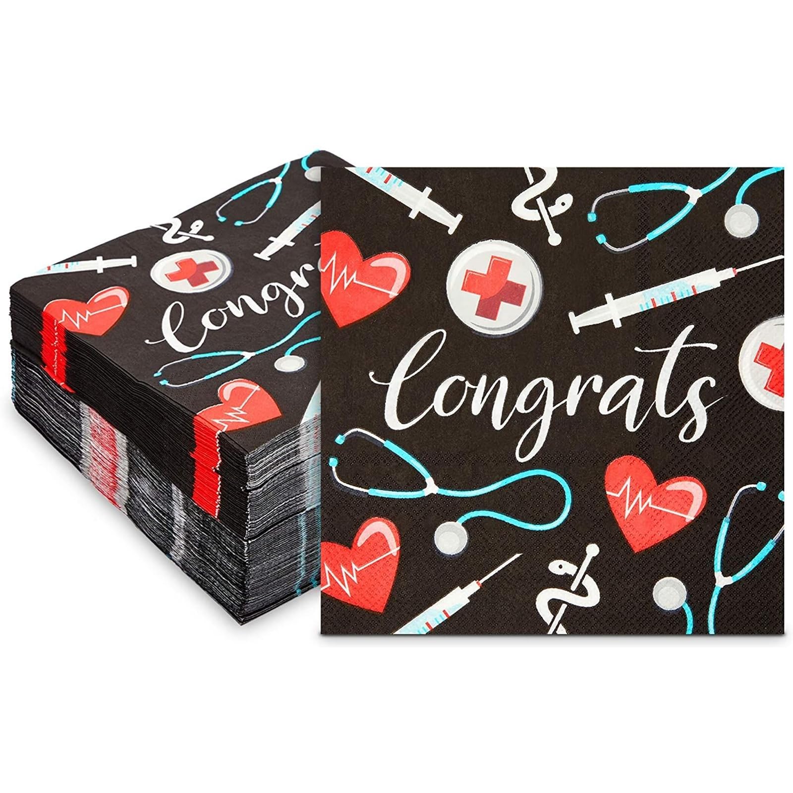 Sparkle and Bash Nurse Graduation Napkins, Congrats Party Decorations (6.5 In, 100 Pack)