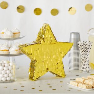 Sparkle and Bash Gold Star Pinata for Kids Birthday, Twinkle Twinkle Little Star Gender Reveal Party Decorations, Baby Shower (Small, 13 x 3 Inches)