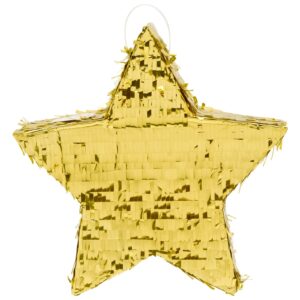 Sparkle and Bash Gold Star Pinata for Kids Birthday, Twinkle Twinkle Little Star Gender Reveal Party Decorations, Baby Shower (Small, 13 x 3 Inches)