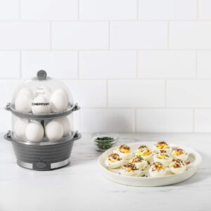 Chefman Electric Egg Cooker Boiler, Rapid Egg-Maker & Poacher, Food & Vegetable Steamer, Quickly Makes 12 Eggs, Hard or Soft Boiled, Poaching and Omelet Trays Included, Ready Signal, BPA-Free, Grey