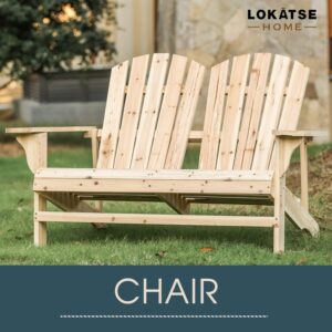 LOKATSE HOME Outdoor Wooden Adirondack Bench Loveseat Double Patio Chair Natural