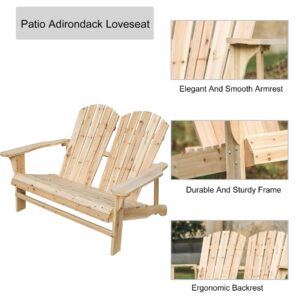 LOKATSE HOME Outdoor Wooden Adirondack Bench Loveseat Double Patio Chair Natural