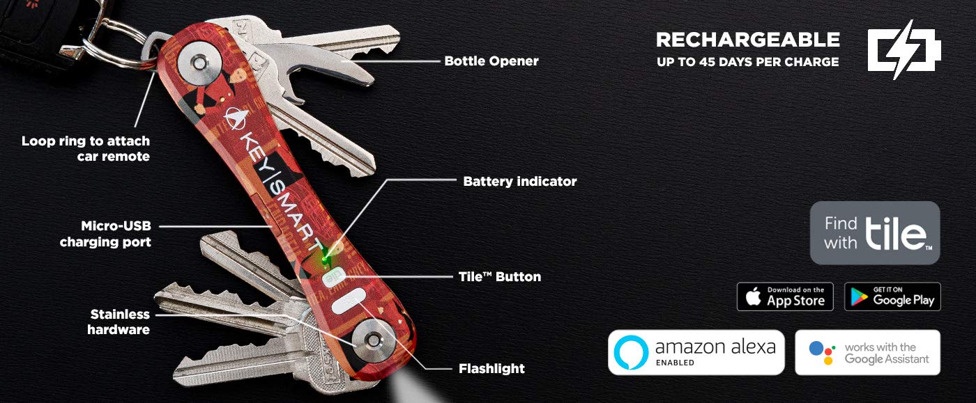 KeySmart Pro - Key Holder w Tile Smart Technology Bluetooth Tracker - w Bottle Opener (up to 14 Keys, Star Trek The Next Generation)