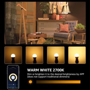 Lighting EVER LED Smart Light Bulbs, Compatible with Alexa and Google Assistant, 60 Watt Equivalent, Dimmable with App (Not Support Traditional Dimmers), Warm White 2700K, A19 E26, 2.4GHz WiFi Only