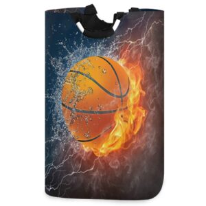 visesunny basketball with fire and water large capacity laundry hamper basket water-resistant oxford cloth storage baskets for bedroom, bathroom, dorm, kids room