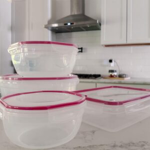 Sterilite Ultra-Seal 4.7 Qt Bowl, Large Airtight Food Storage Container, Latching Lid, Microwave and Dishwasher Safe, Clear With Red Gasket, 4-Pack