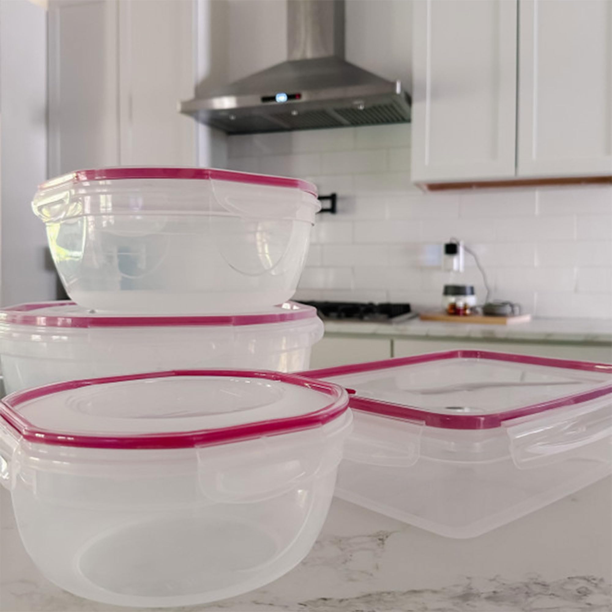 Sterilite Ultra-Seal 4.7 Qt Bowl, Large Airtight Food Storage Container, Latching Lid, Microwave and Dishwasher Safe, Clear With Red Gasket, 4-Pack