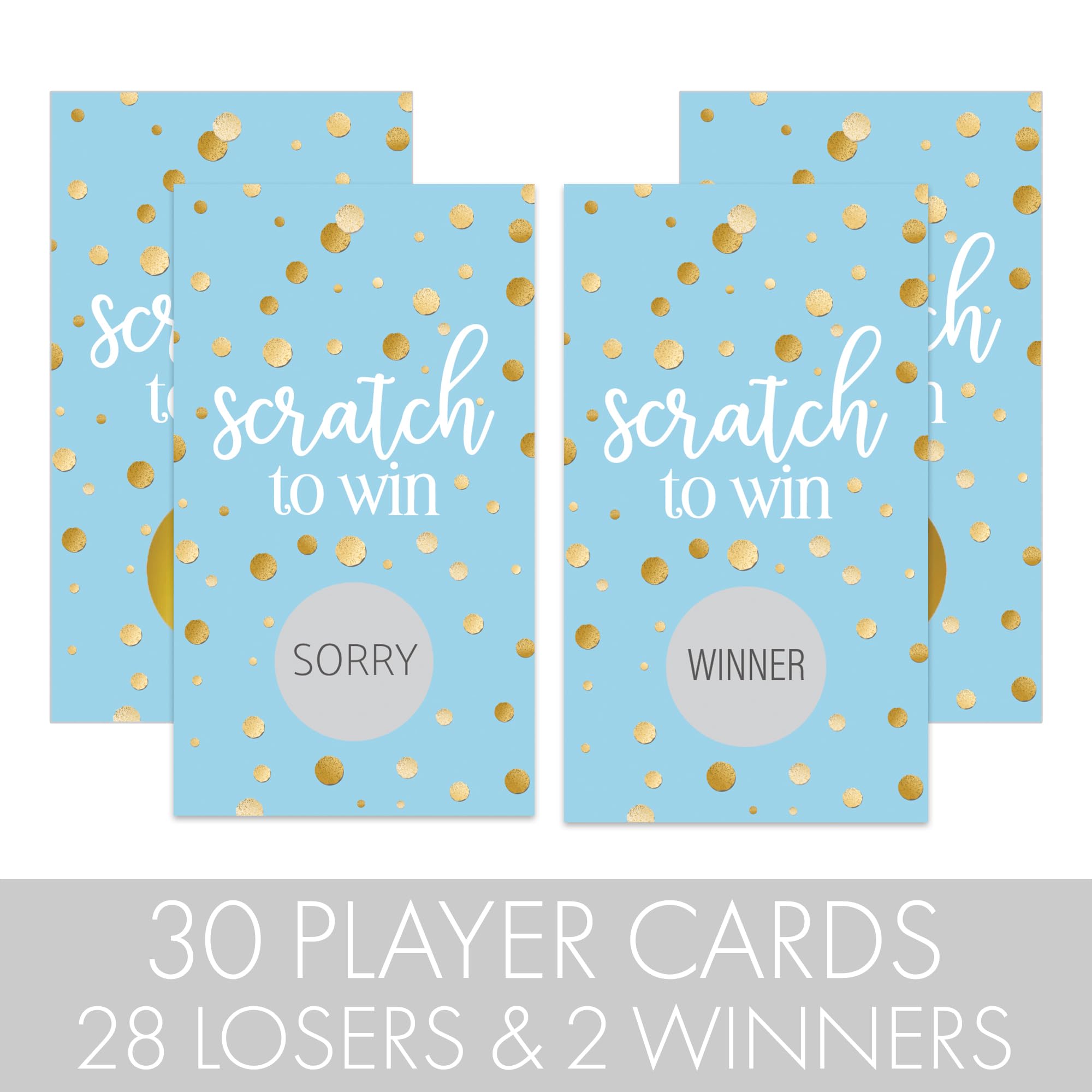 DISTINCTIVS Blue and Gold Scratch Off Party Game - Boy Baby Shower, Bridal Shower - 28 Cards