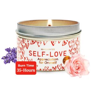 magnificent 101 long lasting self-love aromatherapy candle – 6 oz - 30 hour burn | made of sage rose lavender scented soy wax candle for appreciation for oneself, purification & manifestation