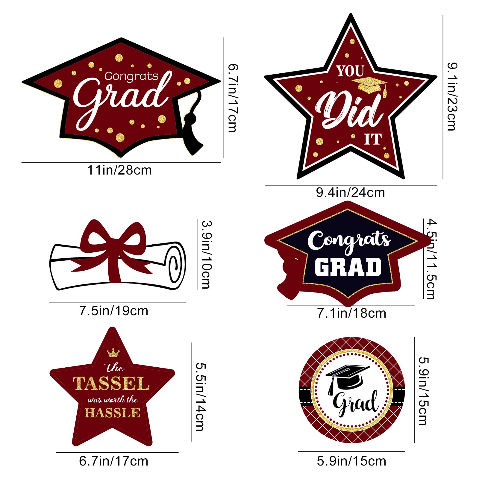 Maroon and Gold Graduation Decorations Set of 24 Class of 2025 Table Decor Congrats Grad Party Centerpiece Sticks Table Toppers Graduation Party Supplies