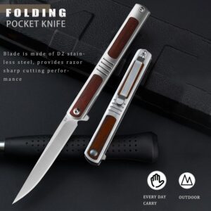 QZL Pocket Knife for Men, Folding Knife with Clip, with D2 Steel Blade, Safety Liner Lock, Sharp Knife for Outdoor Tactical Survival Camping Hunting Fishing, Cool Knifes for Dad