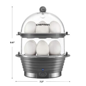 Chefman Electric Egg Cooker Boiler, Rapid Egg-Maker & Poacher, Food & Vegetable Steamer, Quickly Makes 12 Eggs, Hard or Soft Boiled, Poaching and Omelet Trays Included, Ready Signal, BPA-Free, Grey