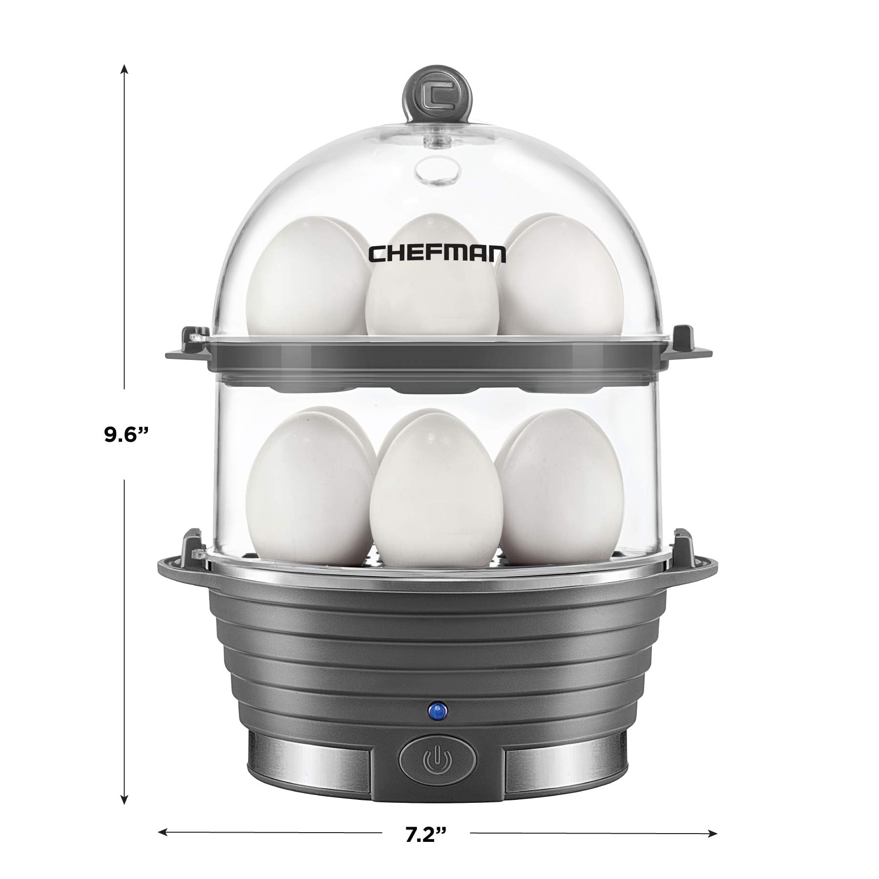 Chefman Electric Egg Cooker Boiler, Rapid Egg-Maker & Poacher, Food & Vegetable Steamer, Quickly Makes 12 Eggs, Hard or Soft Boiled, Poaching and Omelet Trays Included, Ready Signal, BPA-Free, Grey