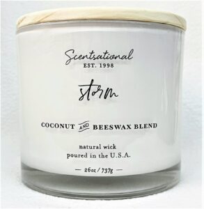 natural coconut + beeswax scented candle storm xl white jar with wooden lid, 26 oz.