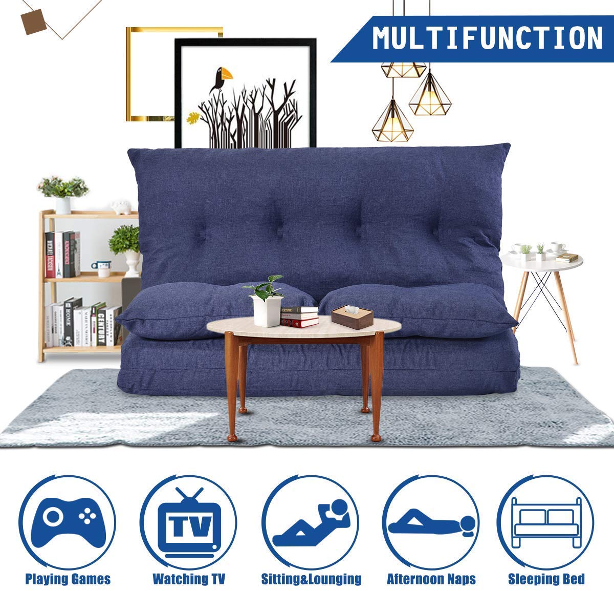 Merax Floor Sofa, Foldable Lazy Sofa Sleeper Bed, Adjustable Lounge Sofa Gaming Sofa Floor Couches with 5-Position for Bedroom, Living Room, and Balcony, Burgundy, Navy Blue