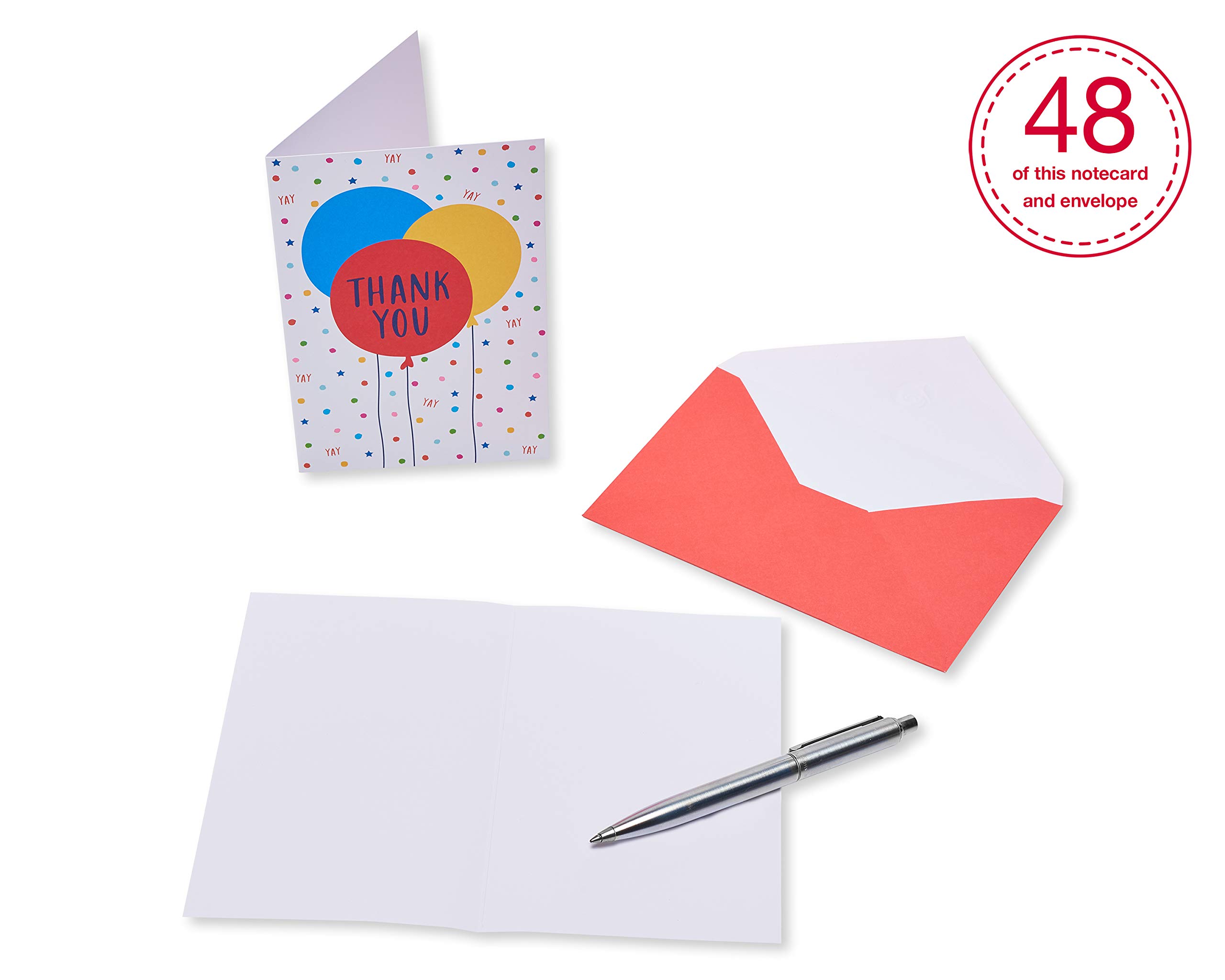 American Greetings Thank You Cards with Envelopes, Multi Color Balloons (48-Count)