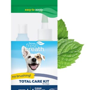 TropiClean Fresh Breath No Brush Total Care Kit | Dog Dental Hygiene| Dog Teeth Cleaning Made Easy | Water Additive No Brushing Toothpaste for Dogs