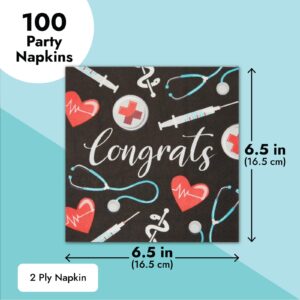 Sparkle and Bash Nurse Graduation Napkins, Congrats Party Decorations (6.5 In, 100 Pack)