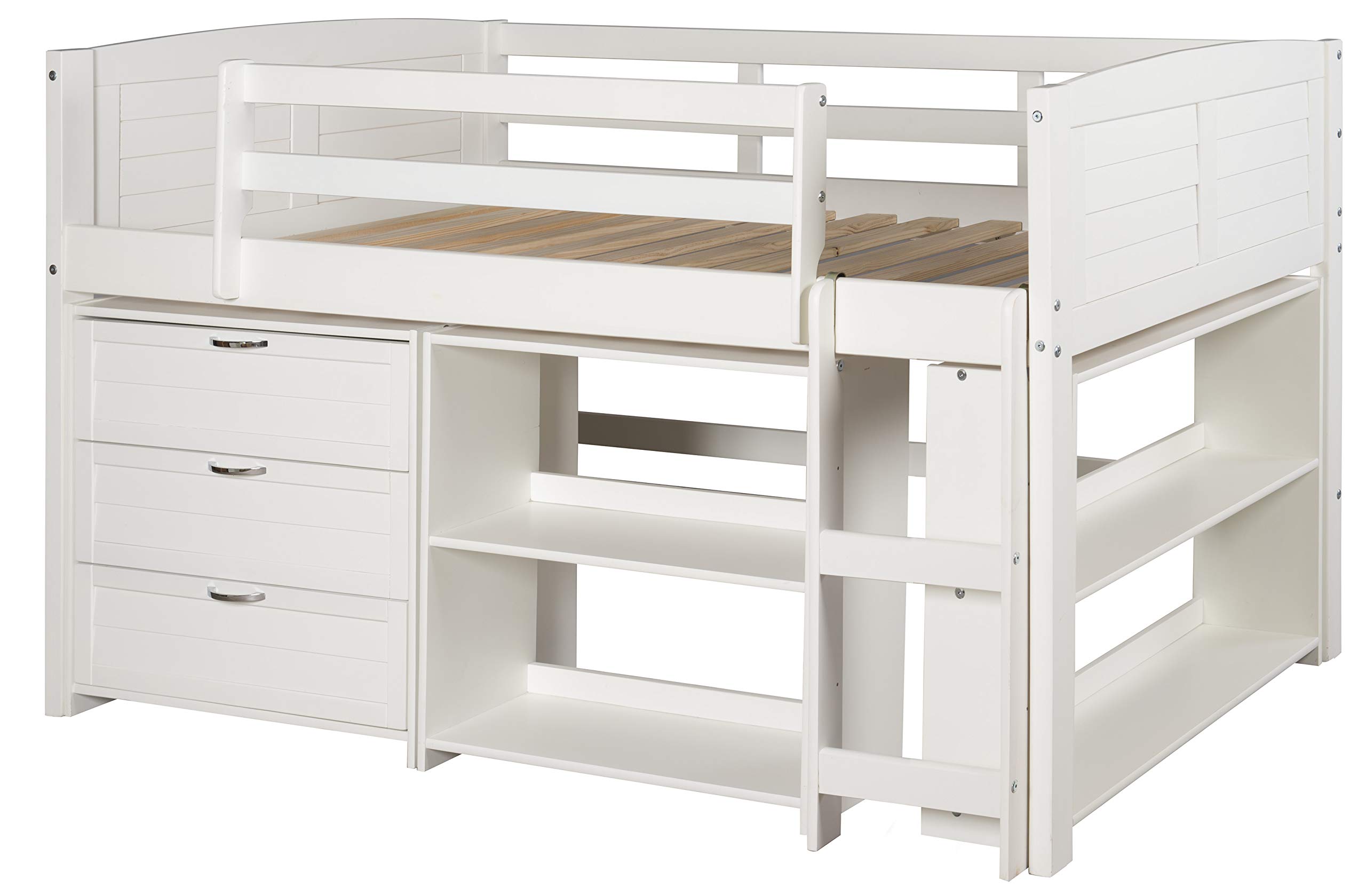 Donco Kids Louver Panel Twin Modular Low Loft Bed in White Finish - Combo Set B