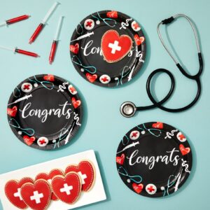 Sparkle and Bash 80 Pack Nurse Paper Plates for Nursing Graduation Party Supplies, Congrats and Medical Symbol Designs, for Student Nurses, Doctors, Medical Professionals (9-Inch Diameter)