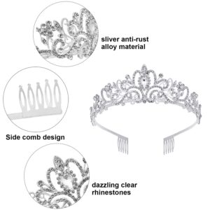 WILLBOND 2 Pcs Prom Queen Sash and Tiara Set Prom Sash Rhinestone Crystal Tiara Crown with Comb for Wedding Graduation and Prom Party Supplies, Silver