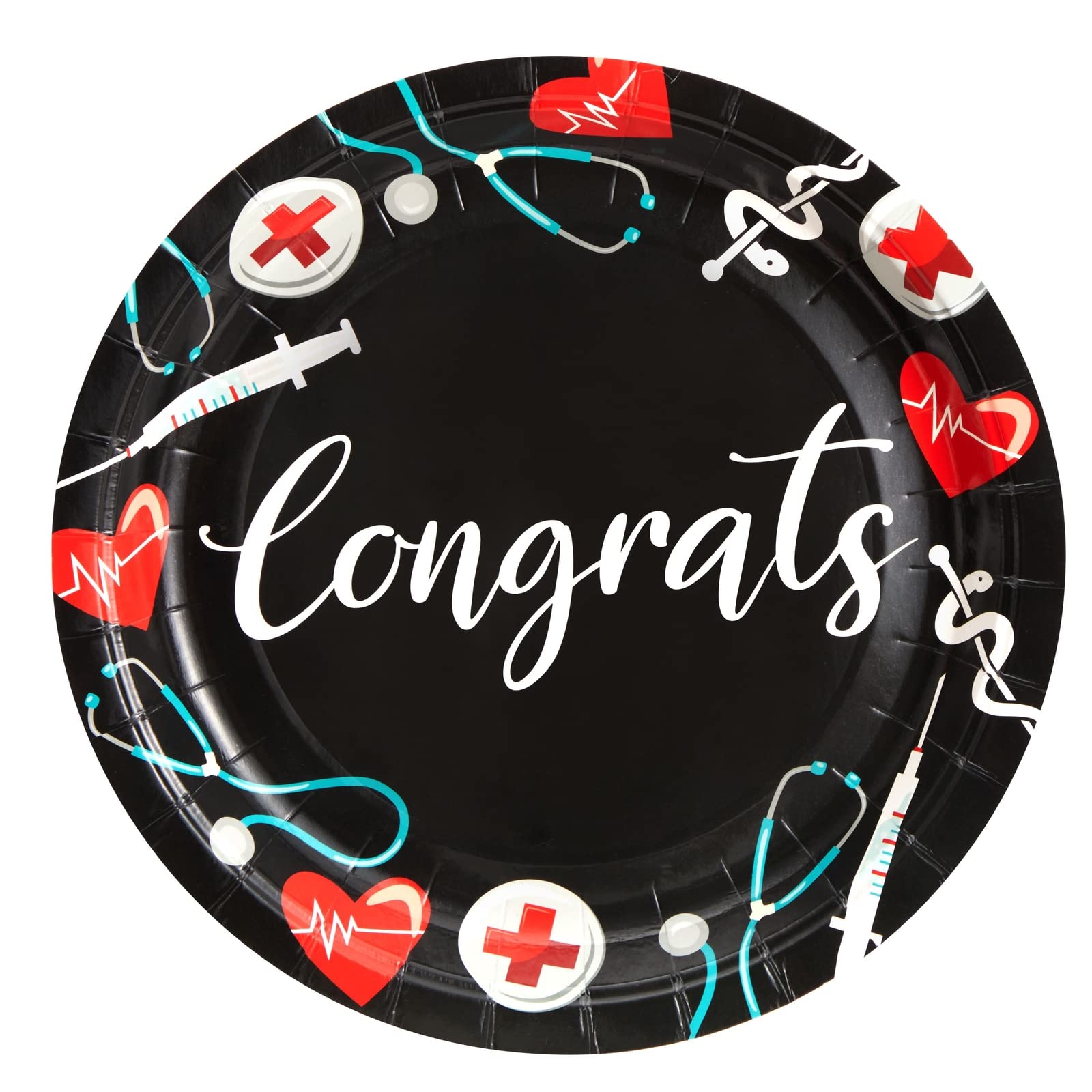 Sparkle and Bash 80 Pack Nurse Paper Plates for Nursing Graduation Party Supplies, Congrats and Medical Symbol Designs, for Student Nurses, Doctors, Medical Professionals (9-Inch Diameter)