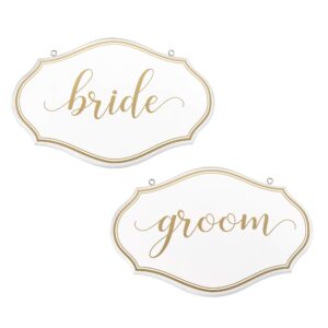 lillian rose white gold bride and groom chair signs, 1.25"x11.75"x7.75"