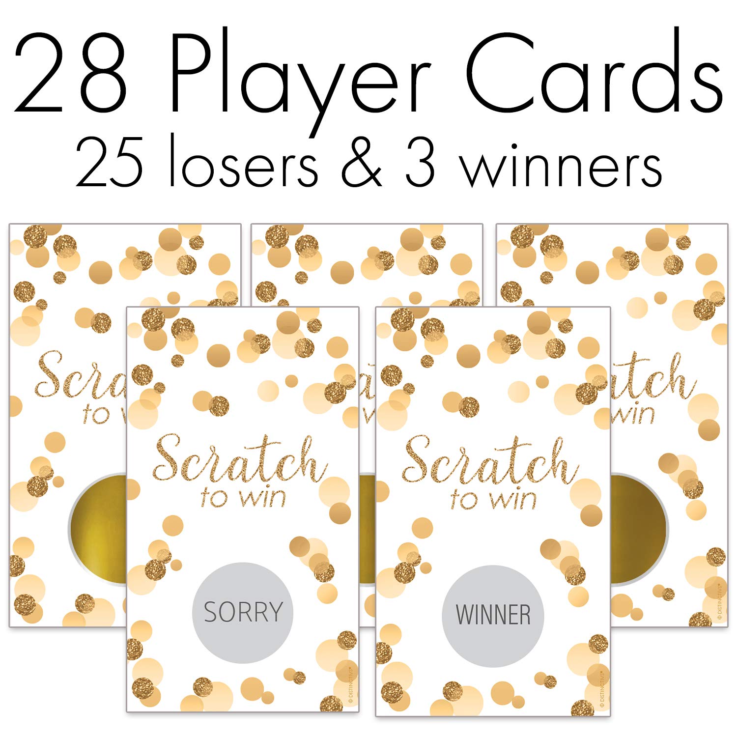 DISTINCTIVS White and Gold Scratch Off Party Game - Anniversary, Bridal Shower, Birthday - 28 Cards