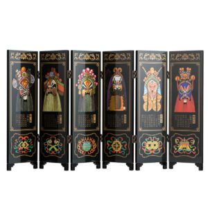 tj global mini 9.5 inch tall 6-panel traditional chinese art for home decoration - decorative lacquerware, home decor, lacquer, oriental, mini divider (opera masks)