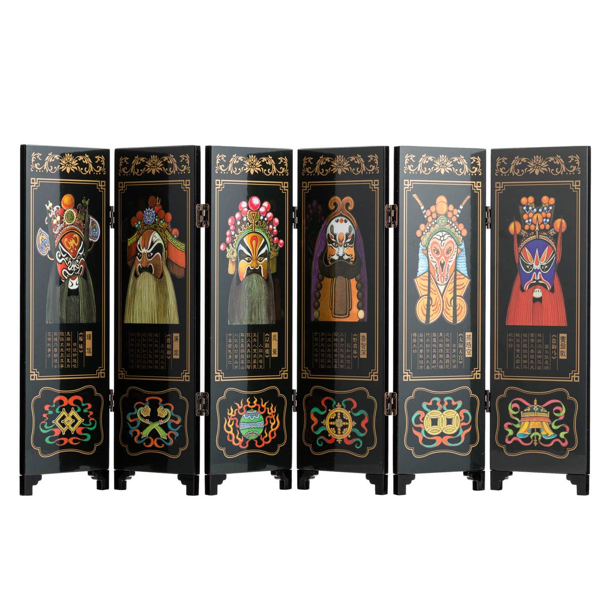 TJ Global Mini 9.5 INCH Tall 6-Panel Traditional Chinese Art for Home Decoration - Decorative Lacquerware, Home Decor, Lacquer, Oriental, Mini Divider (Opera Masks)