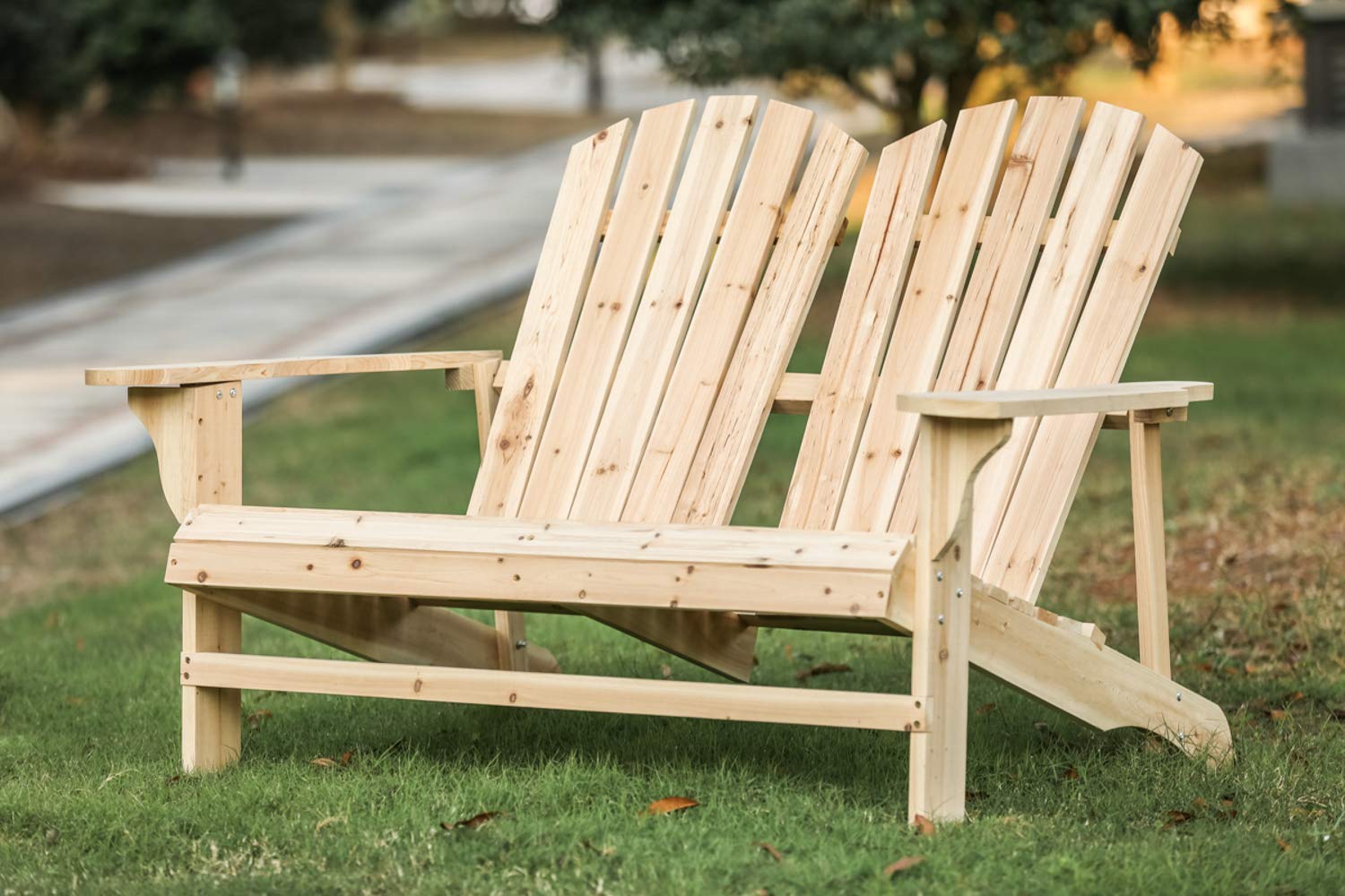 LOKATSE HOME Outdoor Wooden Adirondack Bench Loveseat Double Patio Chair Natural