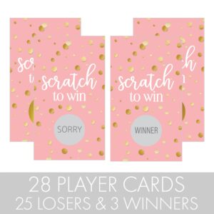 DISTINCTIVS Pink and Gold Scratch Off Party Game - Bridal Shower, Wedding, Birthday - 28 Cards