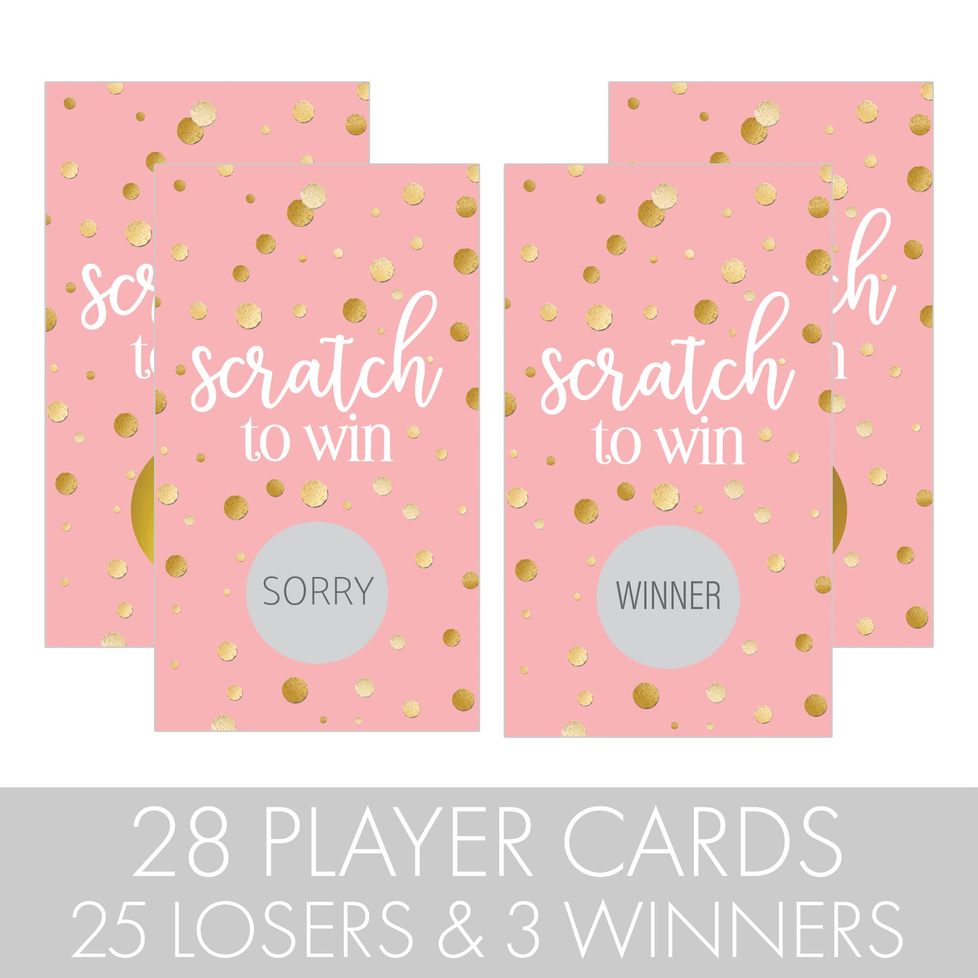 DISTINCTIVS Pink and Gold Scratch Off Party Game - Bridal Shower, Wedding, Birthday - 28 Cards