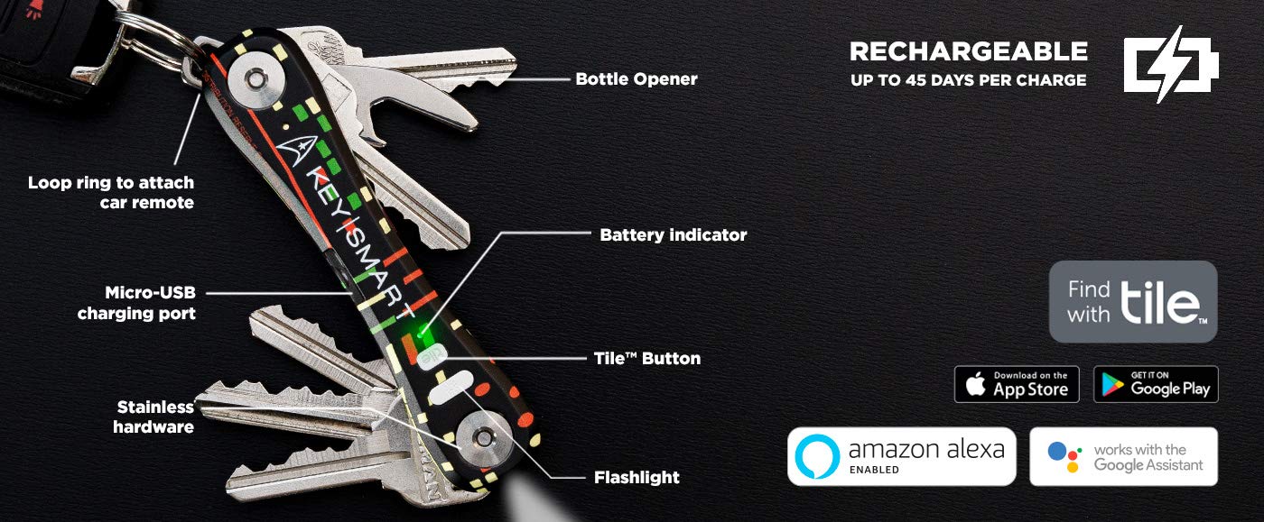 KeySmart Pro - Key Holder w Tile Smart Technology Bluetooth Tracker - w Bottle Opener (up to 14 Keys, Star Trek The Original Series)