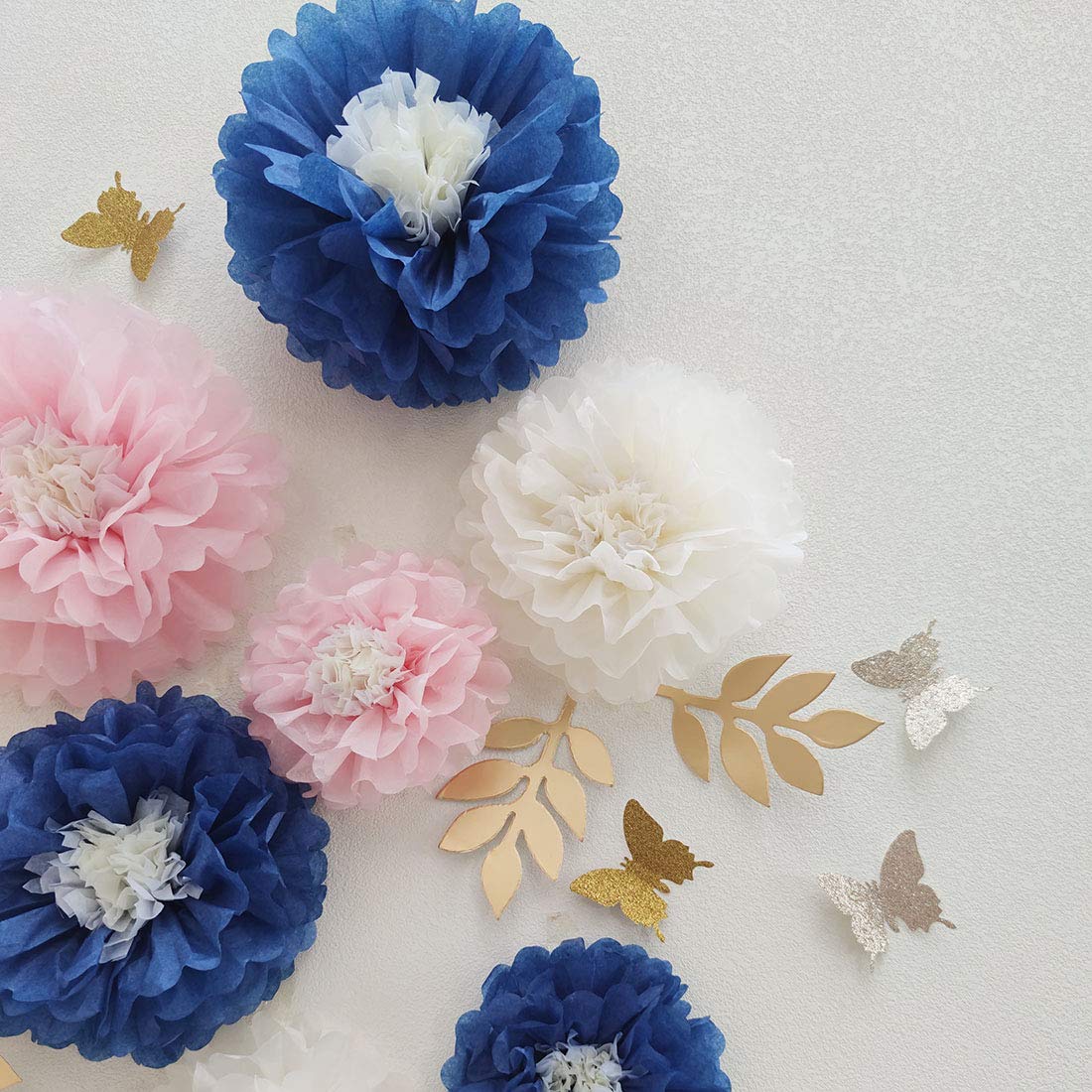 Mybbshower Navy Blue Pink DIY Paper Flower Decorations for Wall Backdrop Bridal Shower Decorations Nautical Wedding Centerpiece Set of 27 (Blush Navy)