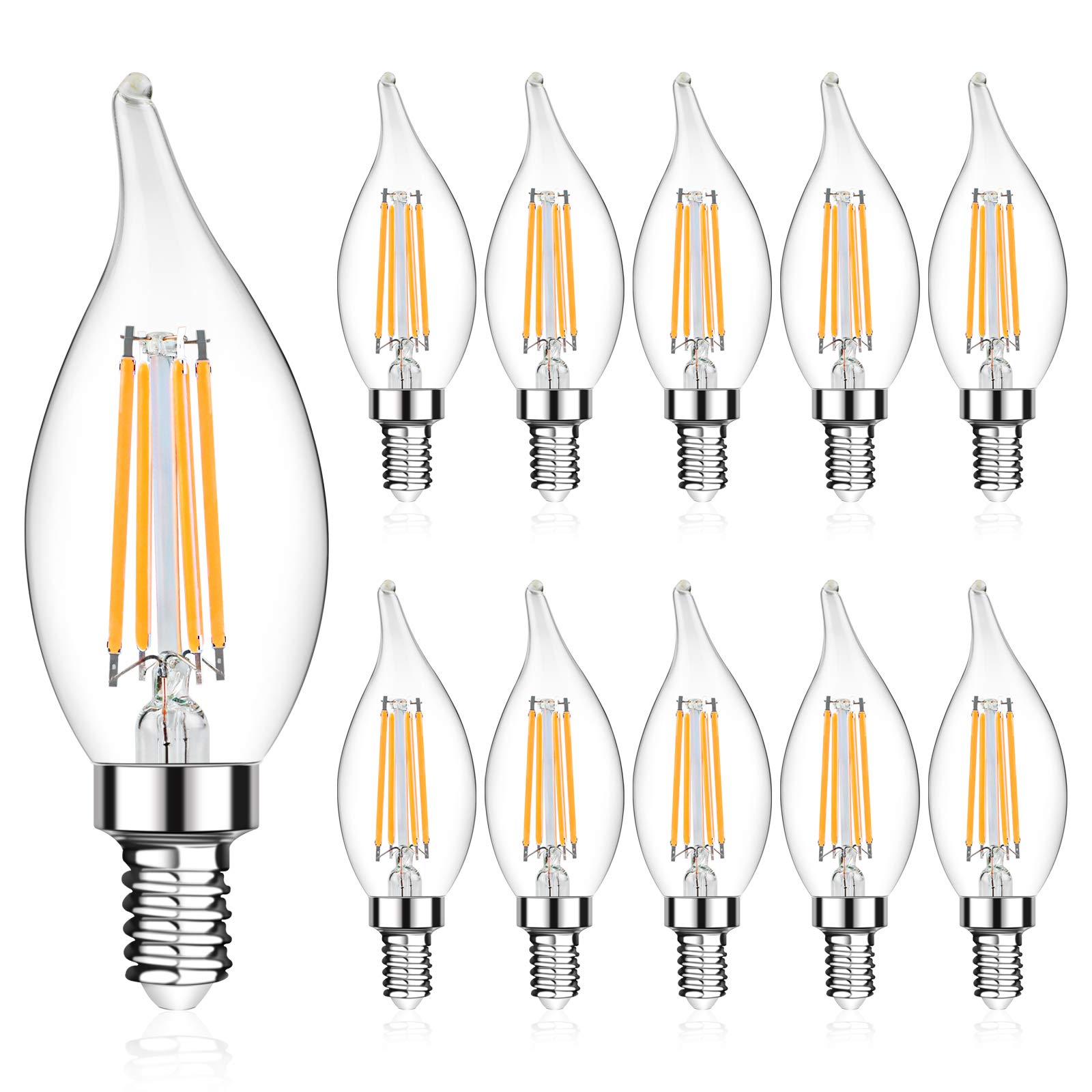 LANGREE E12 LED Candelabra Base Bulbs 5W Equivalent, 550lm, 2700K Soft White, CRI 80+, No Flickering, Long Lifespan, Dimmable, 10 Count