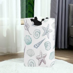 Shell Stars Coastal Starfish Seashell Large Laundry Basket Ocean Creature Collapsible Laundry Hamper with Handles Waterproof Clothes Washing Bin Dirty Baskets Storage for Home College Dorm