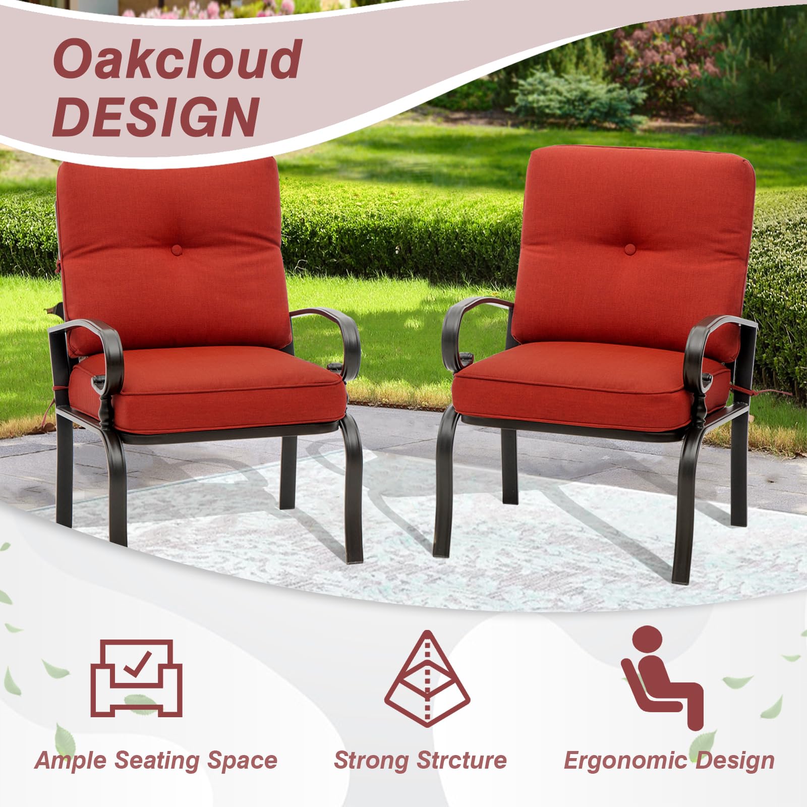 Oakmont 2 Piece Outdoor Furniture Patio Bistro Chairs Metal Dining Furniture Set, All-Weather Garden Seating Chair (Red)