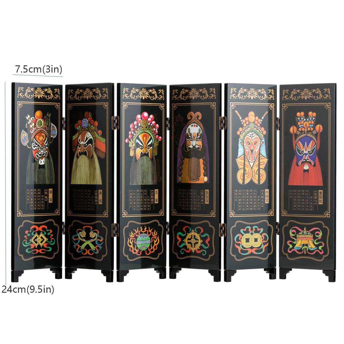 TJ Global Mini 9.5 INCH Tall 6-Panel Traditional Chinese Art for Home Decoration - Decorative Lacquerware, Home Decor, Lacquer, Oriental, Mini Divider (Opera Masks)