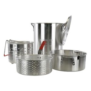 loco cookers deep fryer basket pot kit, aluminum circular pots, 30 qt, silver