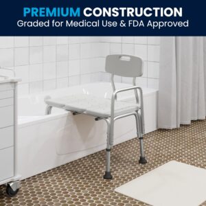 Flash Furniture HERCULES Series 300 Lb. Capacity Adjustable White Bath & Shower Transfer Bench with Back and Side Arm