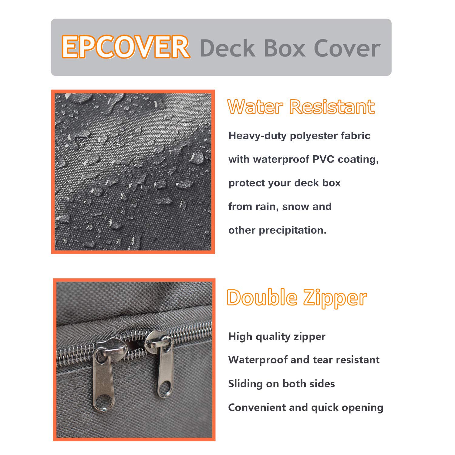 EPCOVER Patio Deck Box Cover to Protect Large Deck Boxes-Waterproof Cover with Zipper and Handles (52" L x 28" W x 27" H)