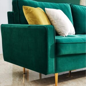 Danxee Velvet Fabric Sofa Couch 71" Wide Mid Century Modern Tufted Fabric Sofa Living Room Sofa 700lb Heavy Duty with 2 Pillows (Emerald)