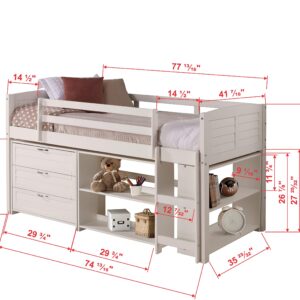 Donco Kids Louver Panel Twin Modular Low Loft Bed in White Finish - Combo Set B