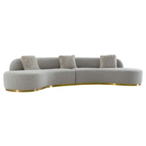 pasargad home simona collection curved sofa - textured fabric upholstery, living room, luxury room sofa with 3 pillows, 150.4" width, grey/gold